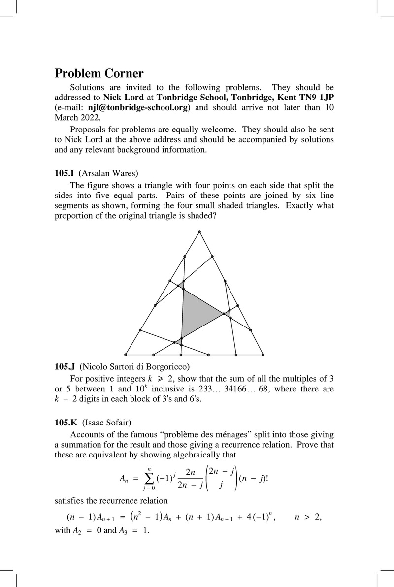 Problem Corner | The Mathematical Gazette | Cambridge Core