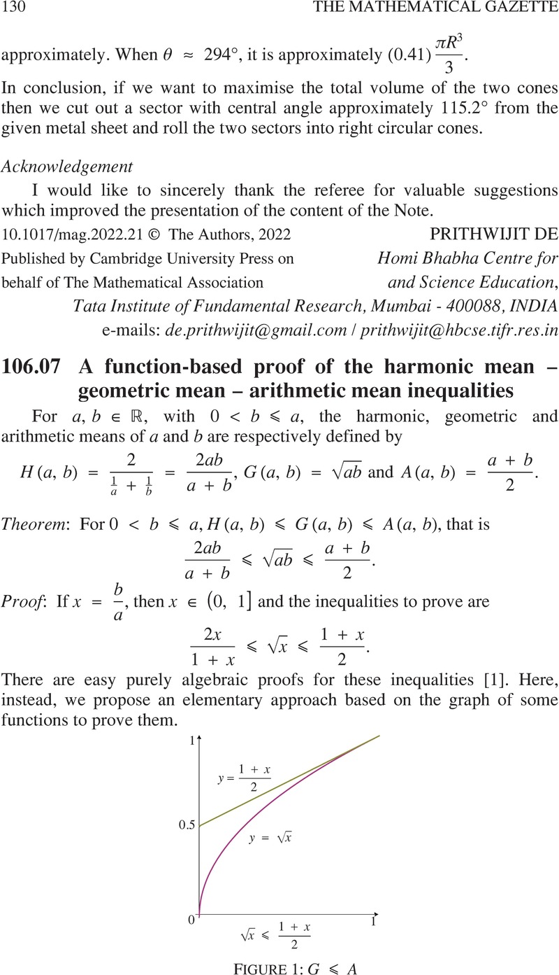 106.07 A function-based proof of the harmonic mean − geometric mean − ... 106.07 A function-based proof of the harmonic mean − geometric mean − ...