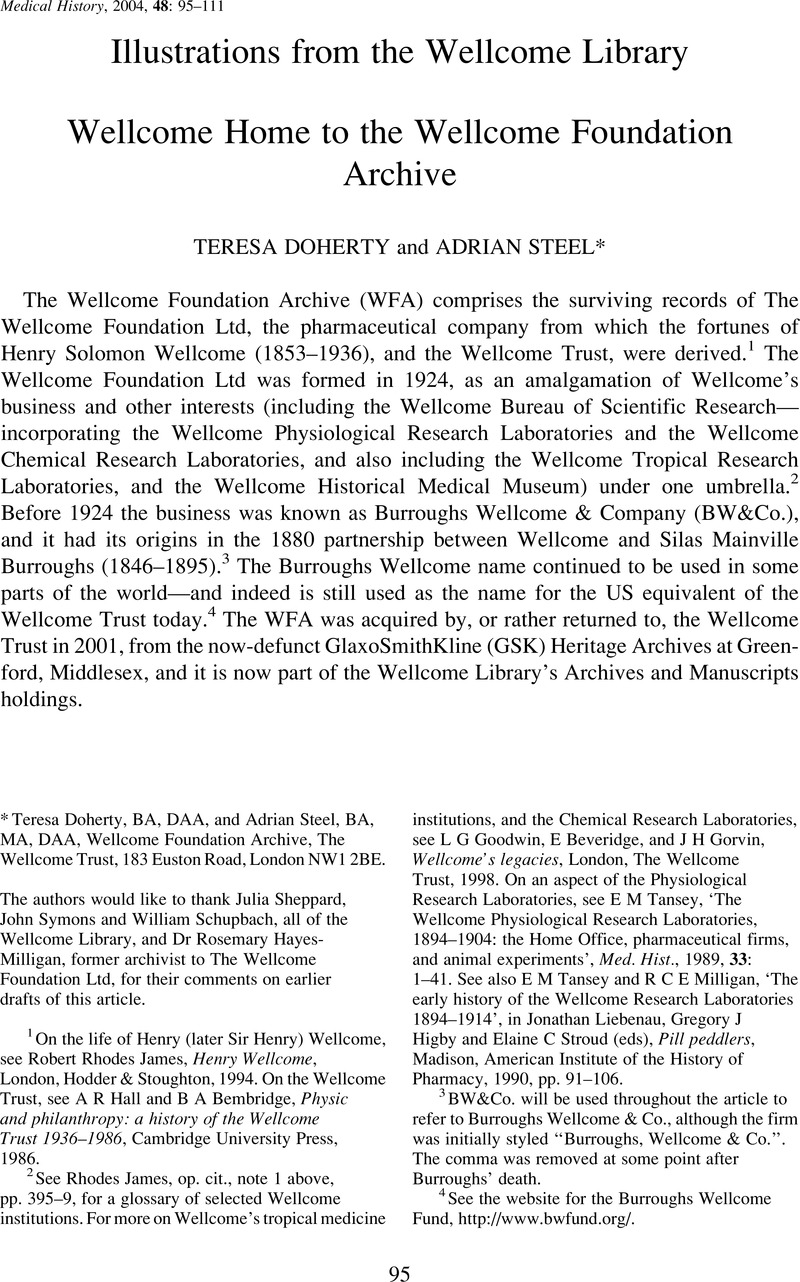 Wellcome Home to the Wellcome Foundation Archive | Medical History ...