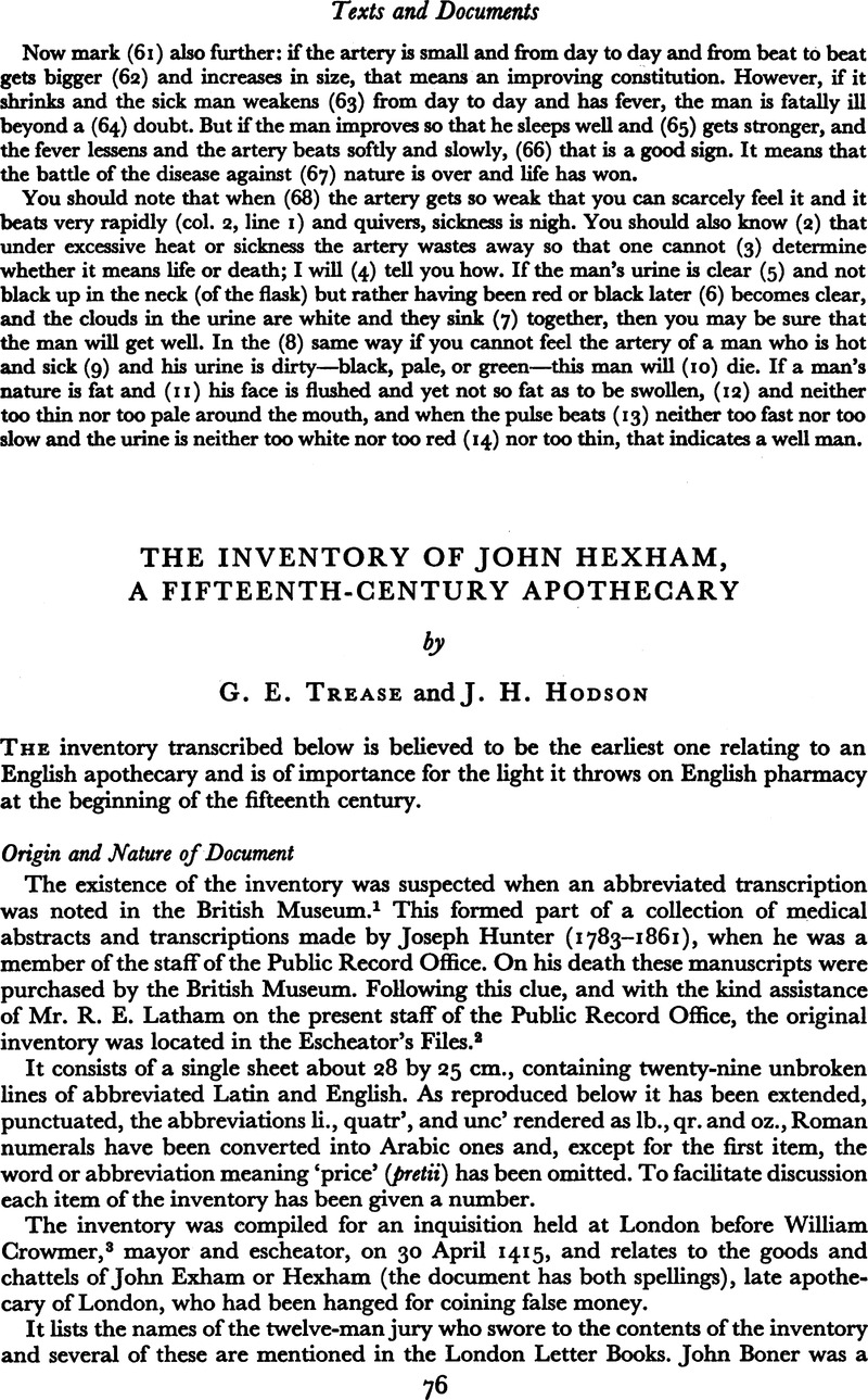THE INVENTORY OF JOHN HEXHAM, A FIFTEENTH-CENTURY APOTHECARY | Medical ...