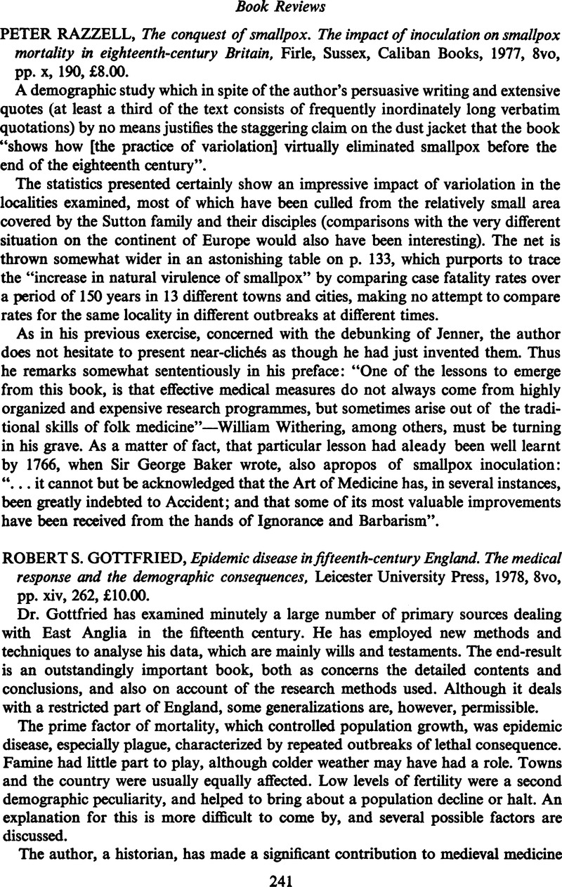 Peter Razzell, The conquest of smallpox. The impact of inoculation on ...