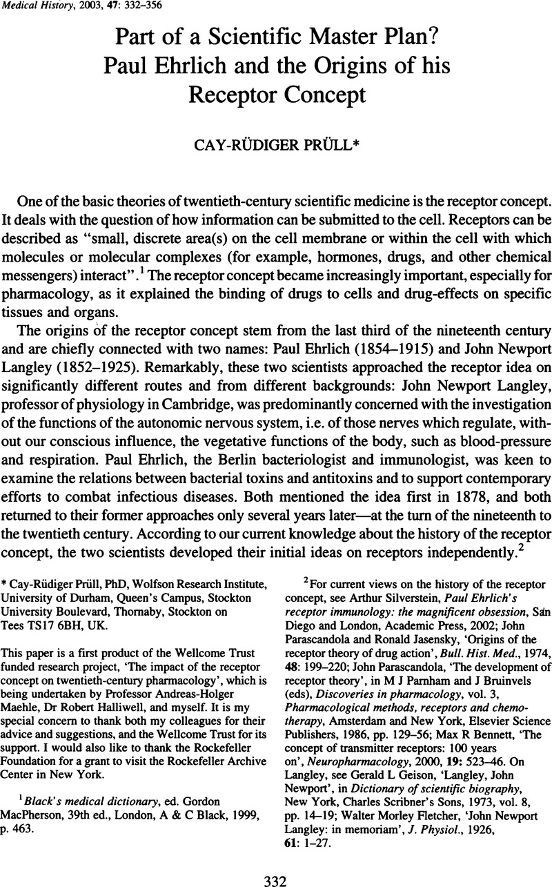 Part of a Scientific Master Plan? Paul Ehrlich and the Origins of his ...