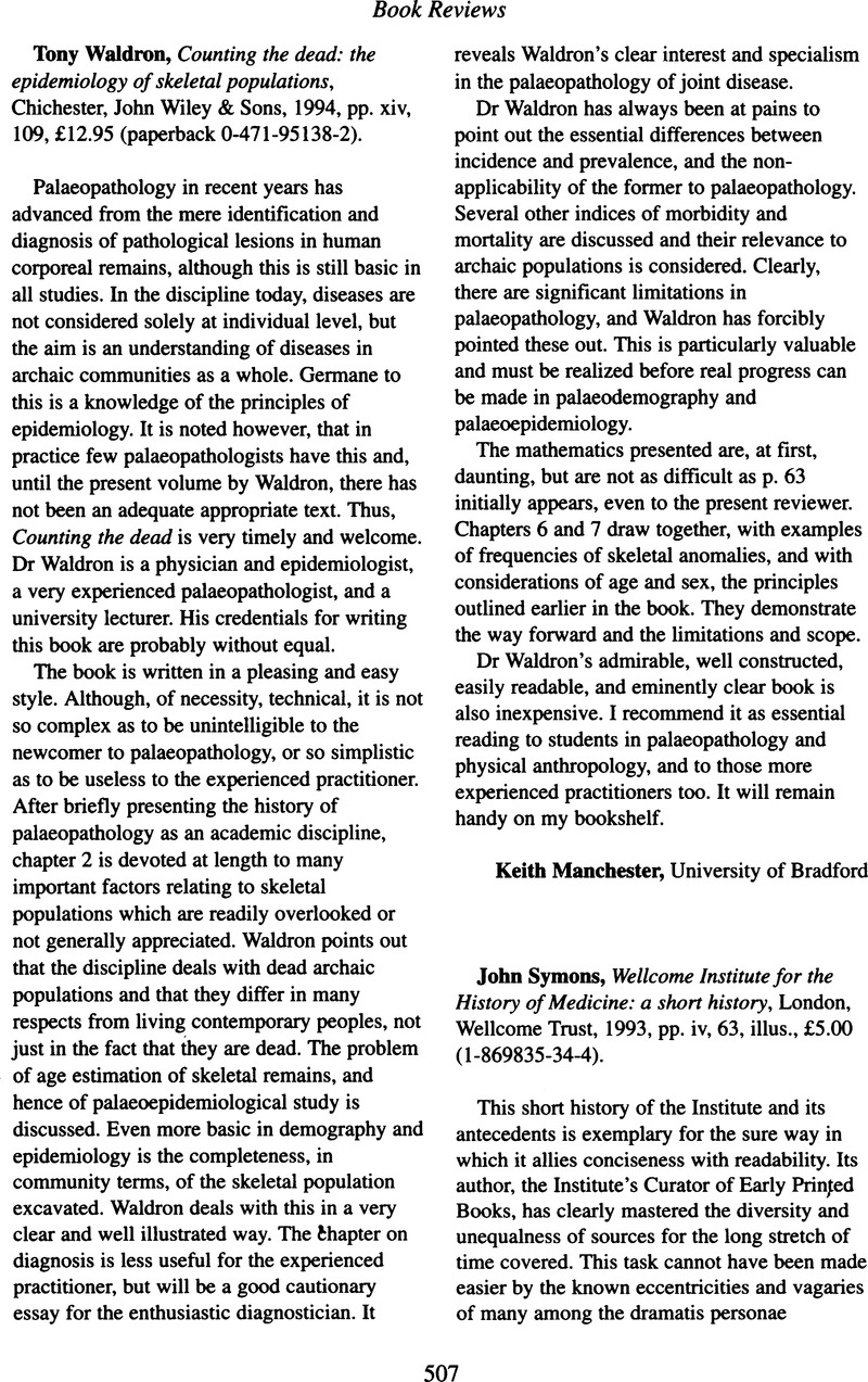 Tony Waldron, Counting the dead: the epidemiology of skeletal ...