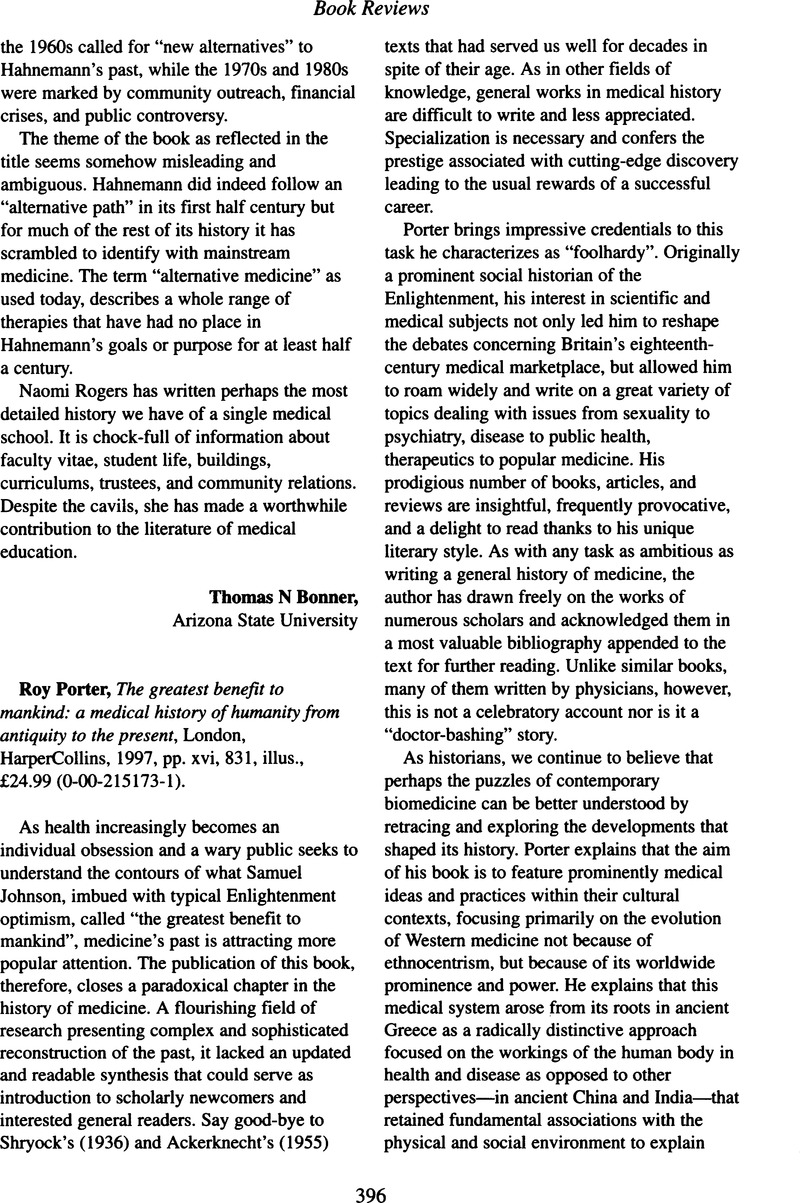 Roy Porter, The greatest benefit to mankind: a medical history of ...