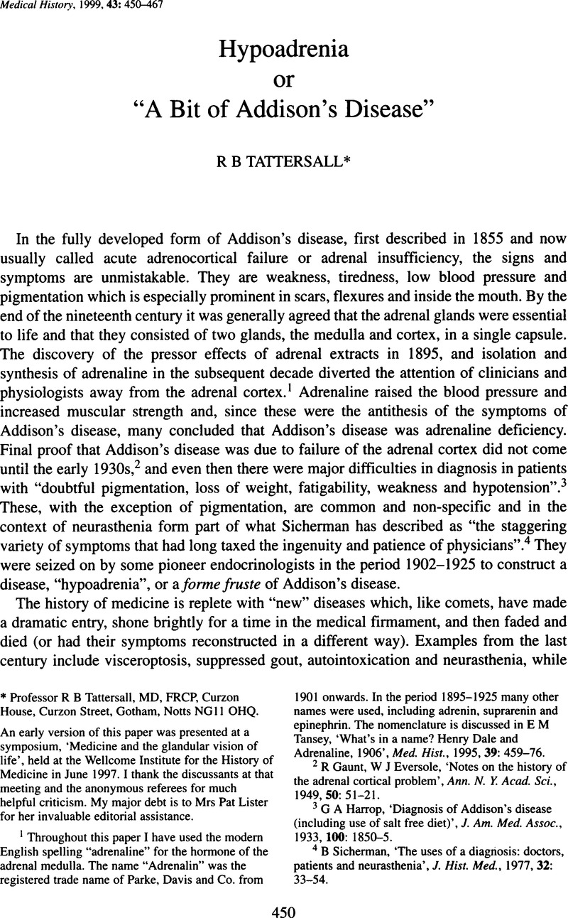 Hypoadrenia or “a bit of Addison's disease” | Medical History ...