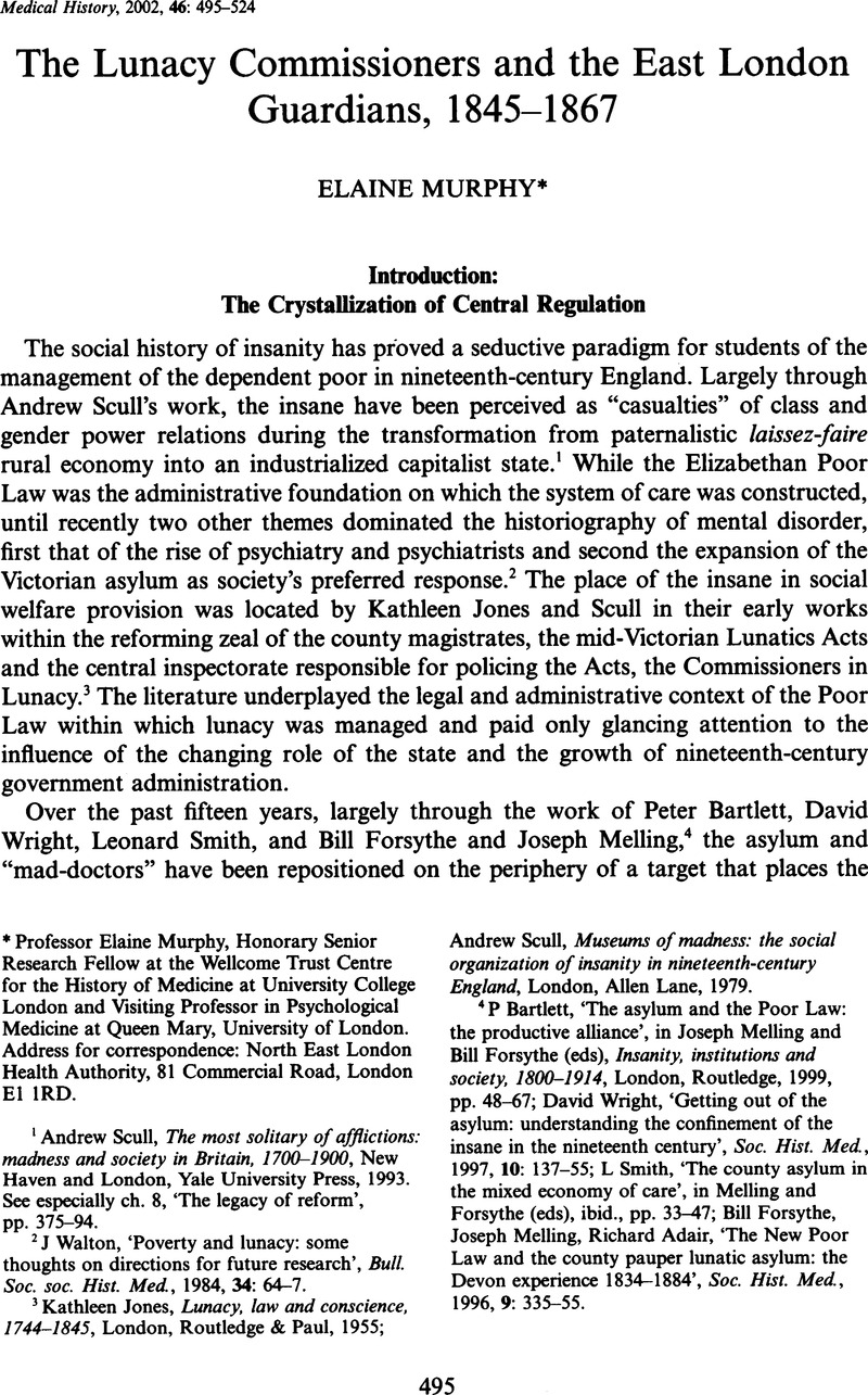 The Lunacy Commissioners and the East London Guardians, 1845–1867 ...