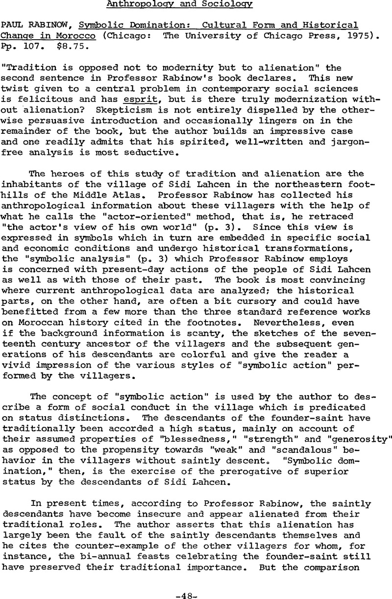 Paul Rabinow, Symbolic Domination: Cultural Form and Historical Change ...