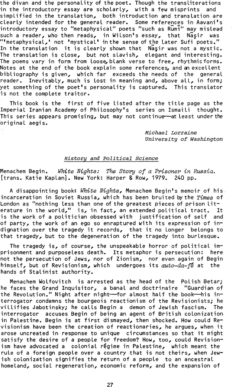 Menachem Begin. White Nights: The Story of a Prisoner in Russia. [trans ...