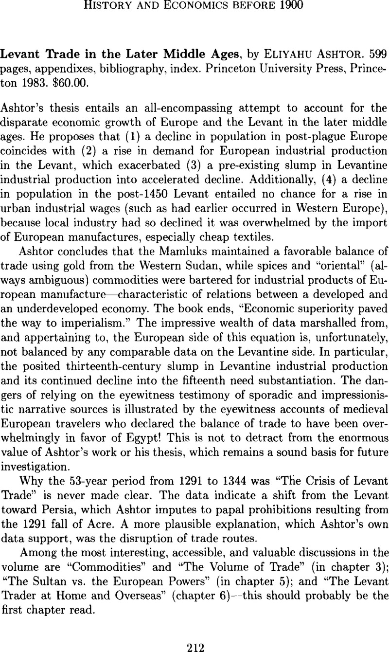 Levant Trade in the Later Middle Ages, by Eliyahu Ashtor. 599 pages ...