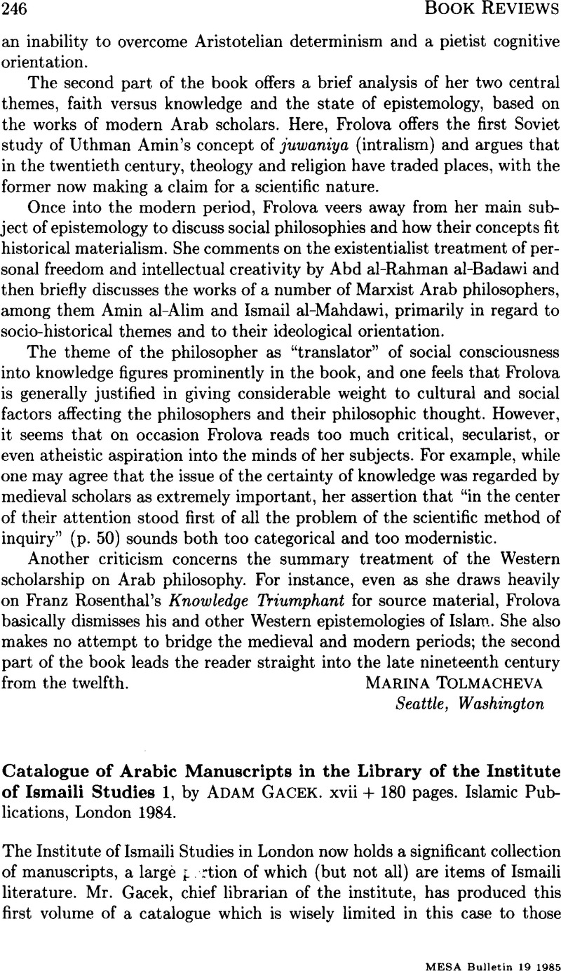 Catalogue of Arabic Manuscripts in the Library of the Institute of ...