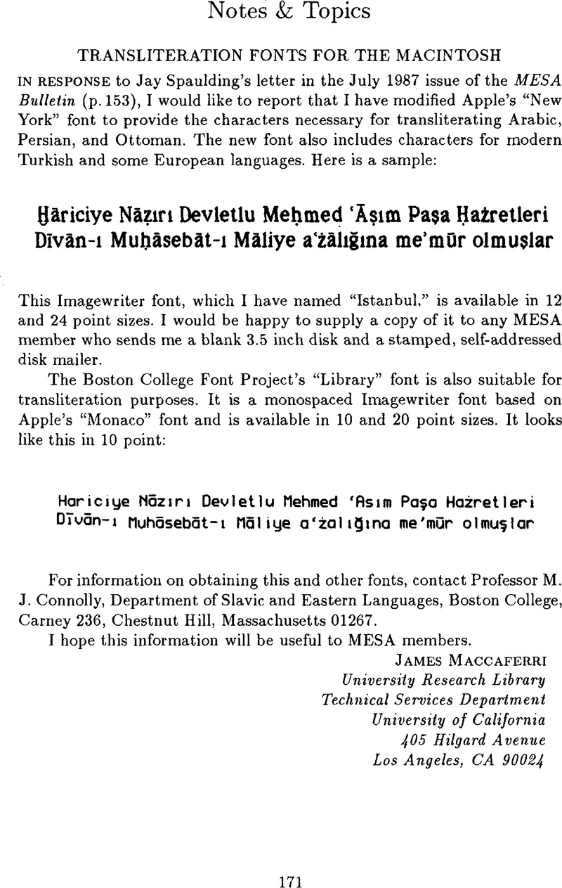 Transliteration Fonts for the Macintosh | Review of Middle East Studies ...