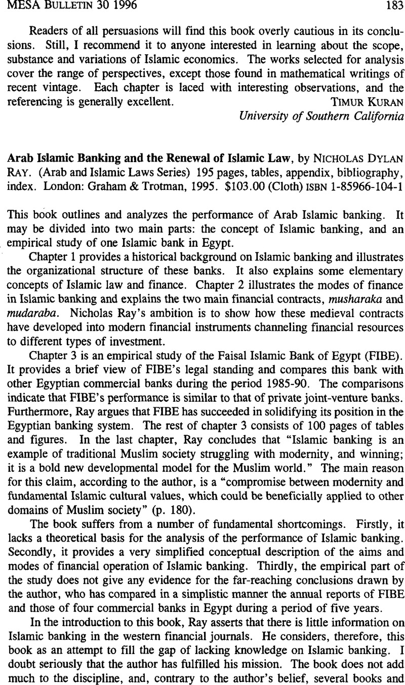 Arab Islamic Banking and the Renewal of Islamic Law, by Nicholas Dylan ...