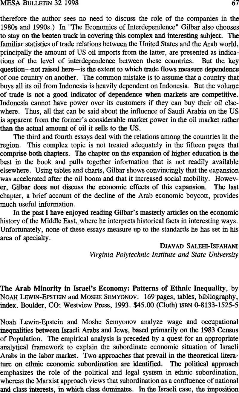 The Arab Minority in Israel’s Economy: Patterns of Ethnic Inequality ...
