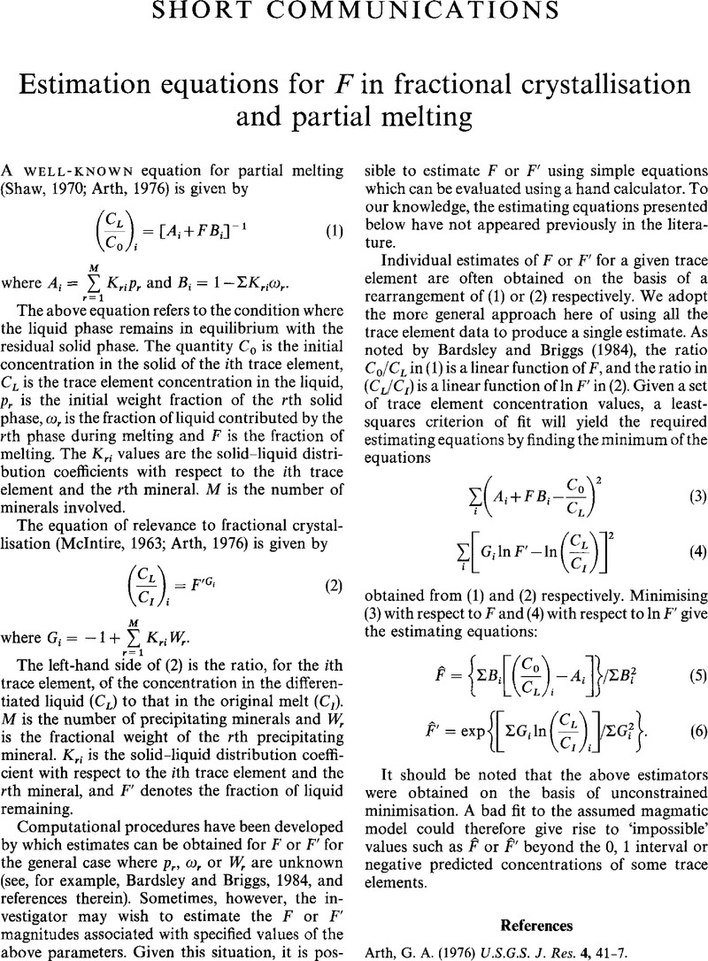 Estimation equations for F in fractional crystallisation and partial ...