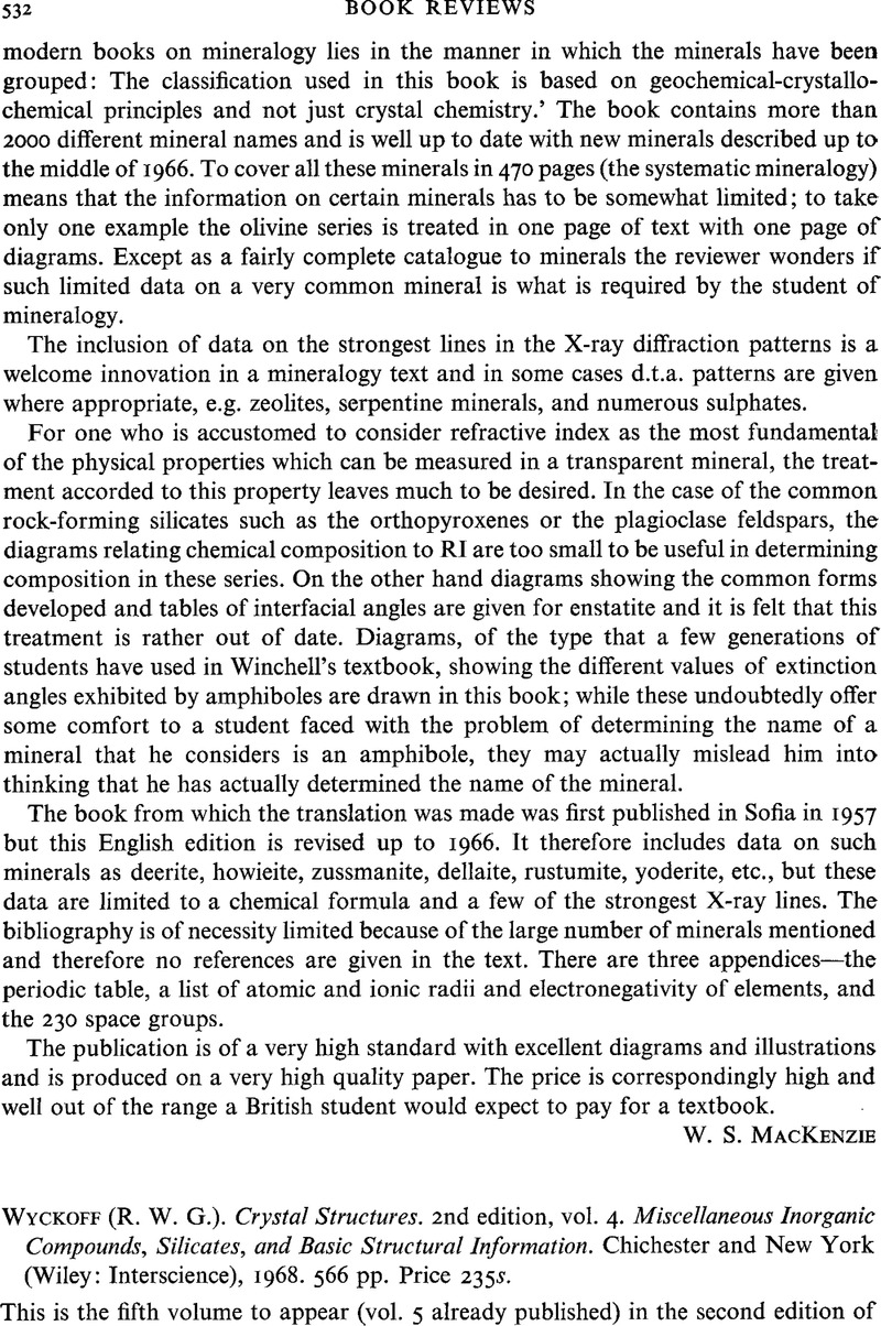 (R. W. G.) Wyckoff. Crystal Structures. 2nd edition, vol. 4 ...