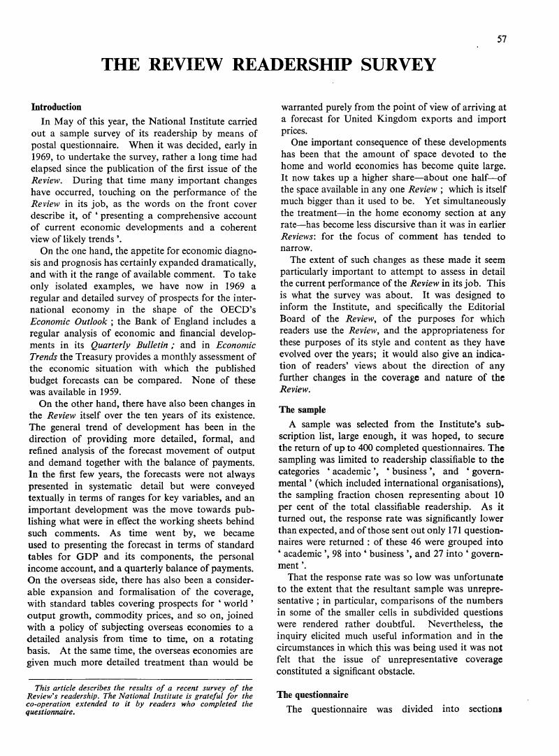 The Review Readership Survey | National Institute Economic Review ...