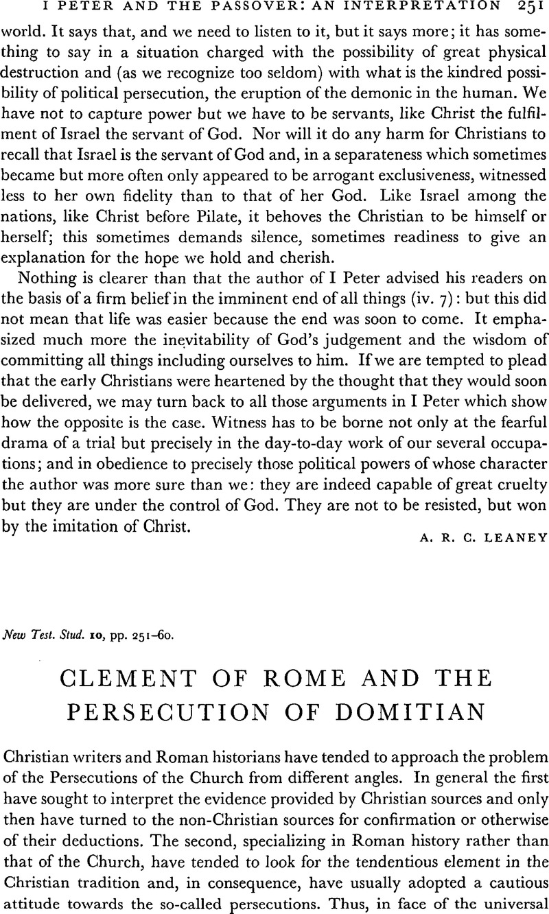 Clement of Rome and the Persecution of Domitian | New Testament Studies ...