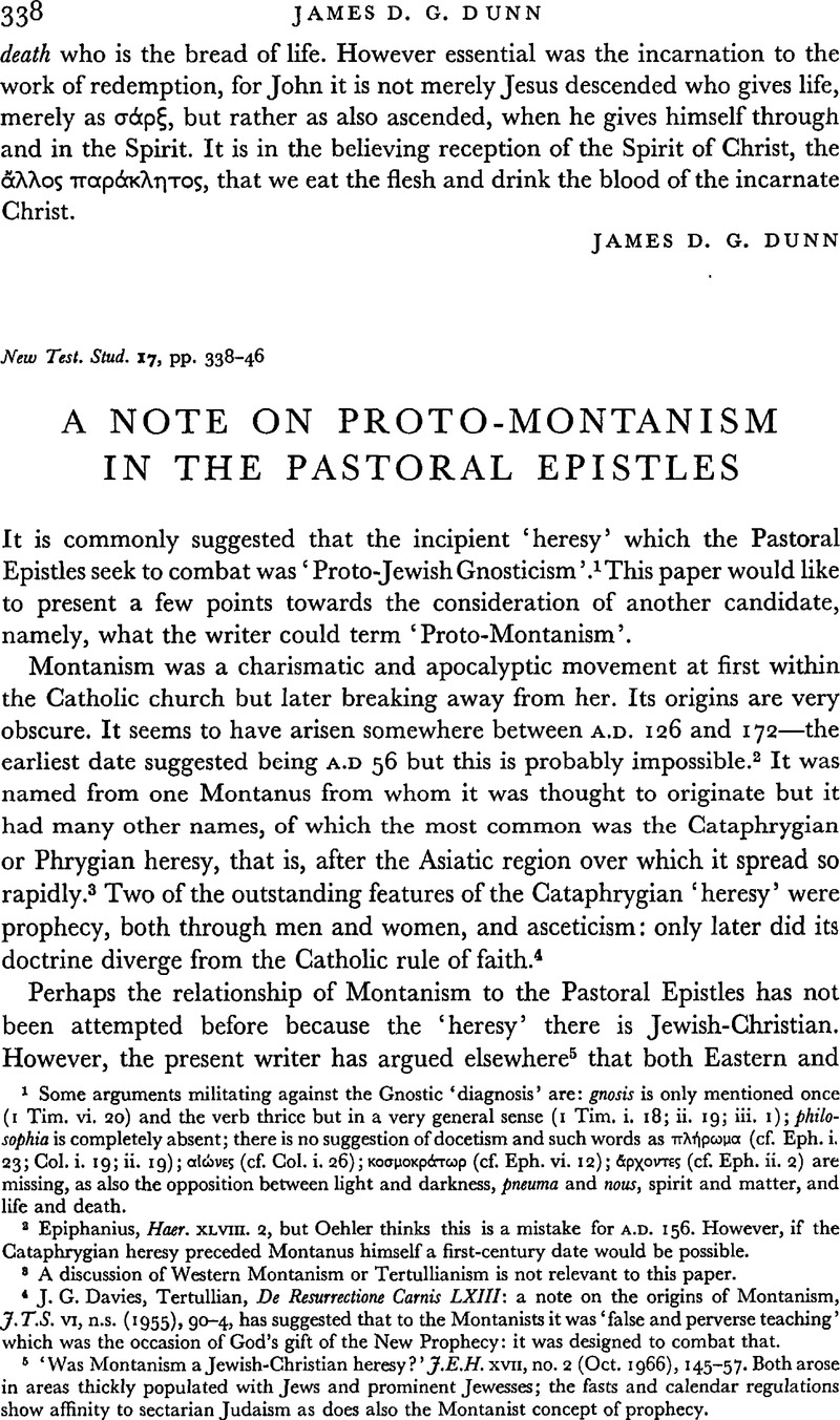 A Note on Proto-Montanism in the Pastoral Epistles | New Testament ...