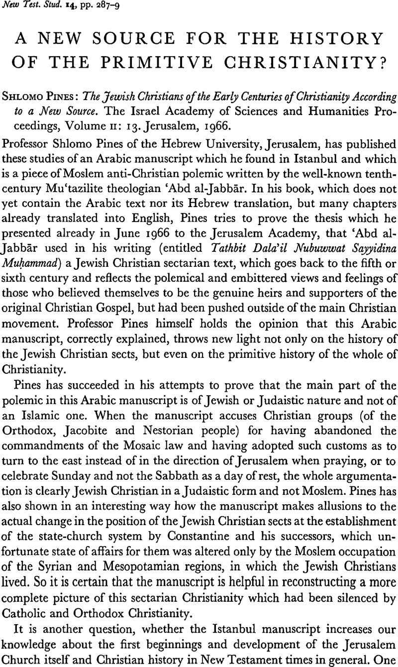 A New Source for the History of Primitive Christianity? | New Testament ...