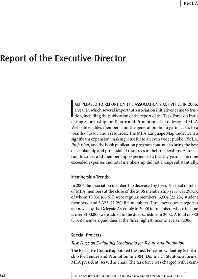 Report of the Executive Director | PMLA | Cambridge Core