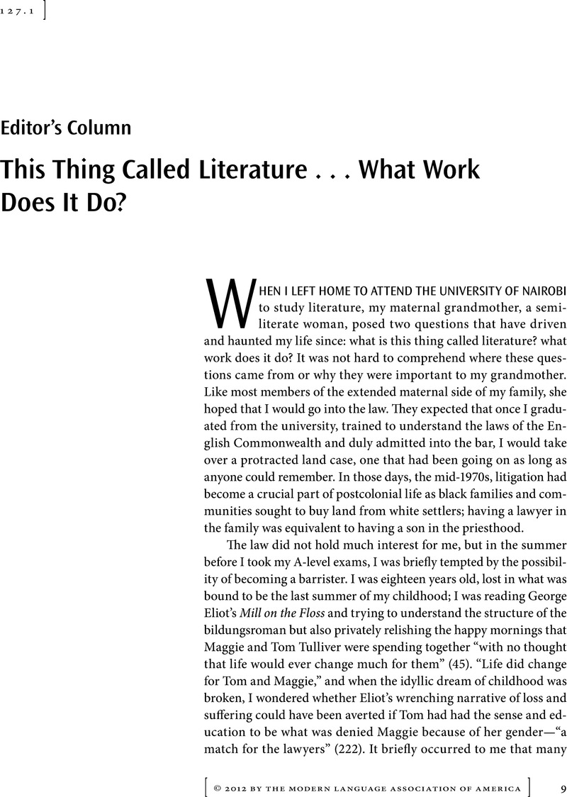 Editor's Column—This Thing Called Literature … What Work Does It Do ...