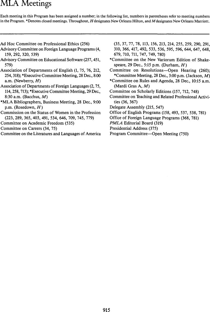 MLA Meetings | PMLA | Cambridge Core