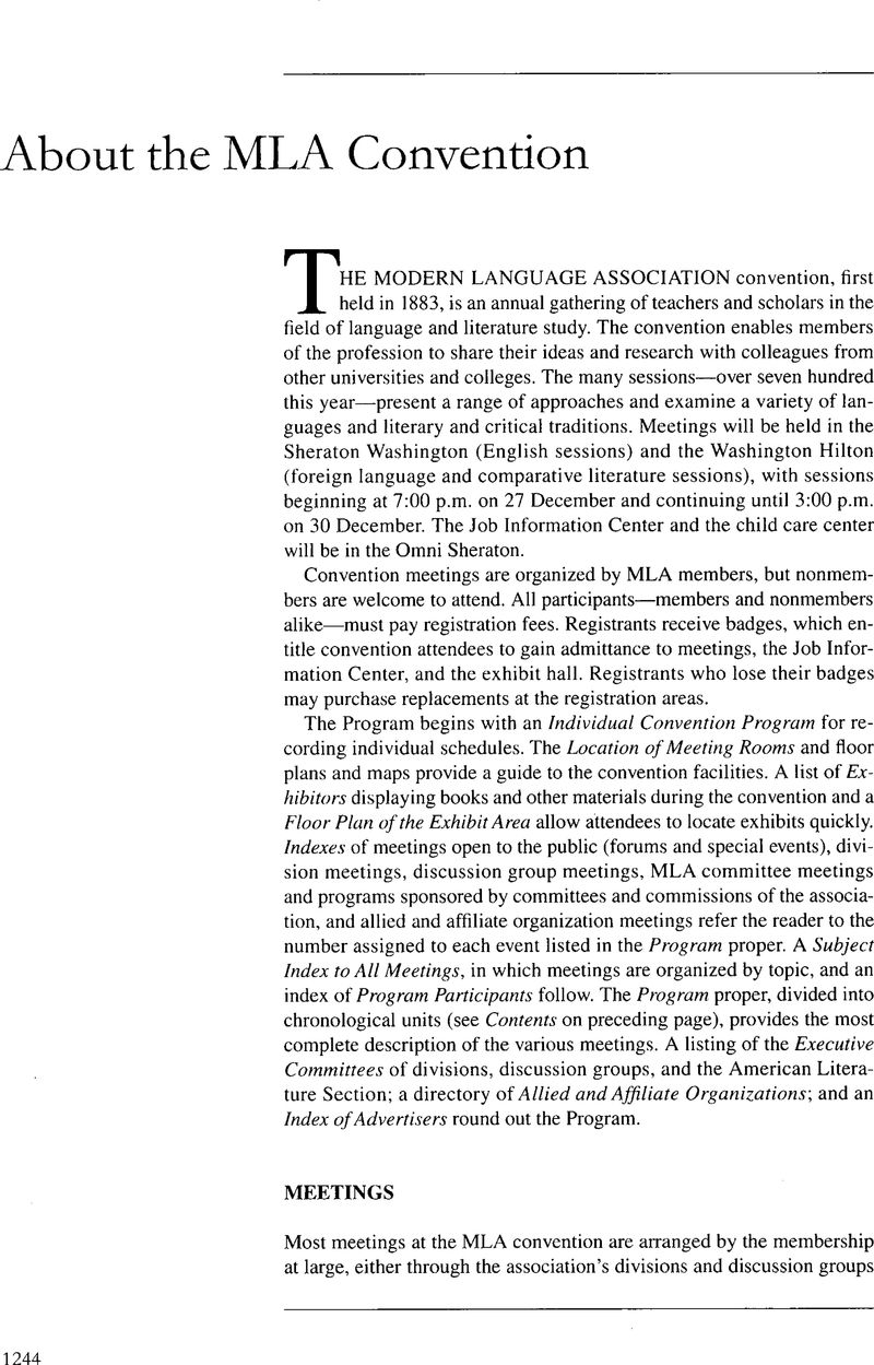 About the MLA Convention | PMLA | Cambridge Core