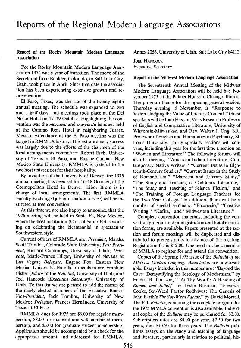 Reports of the Regional Modern Language Associations | PMLA | Cambridge ...