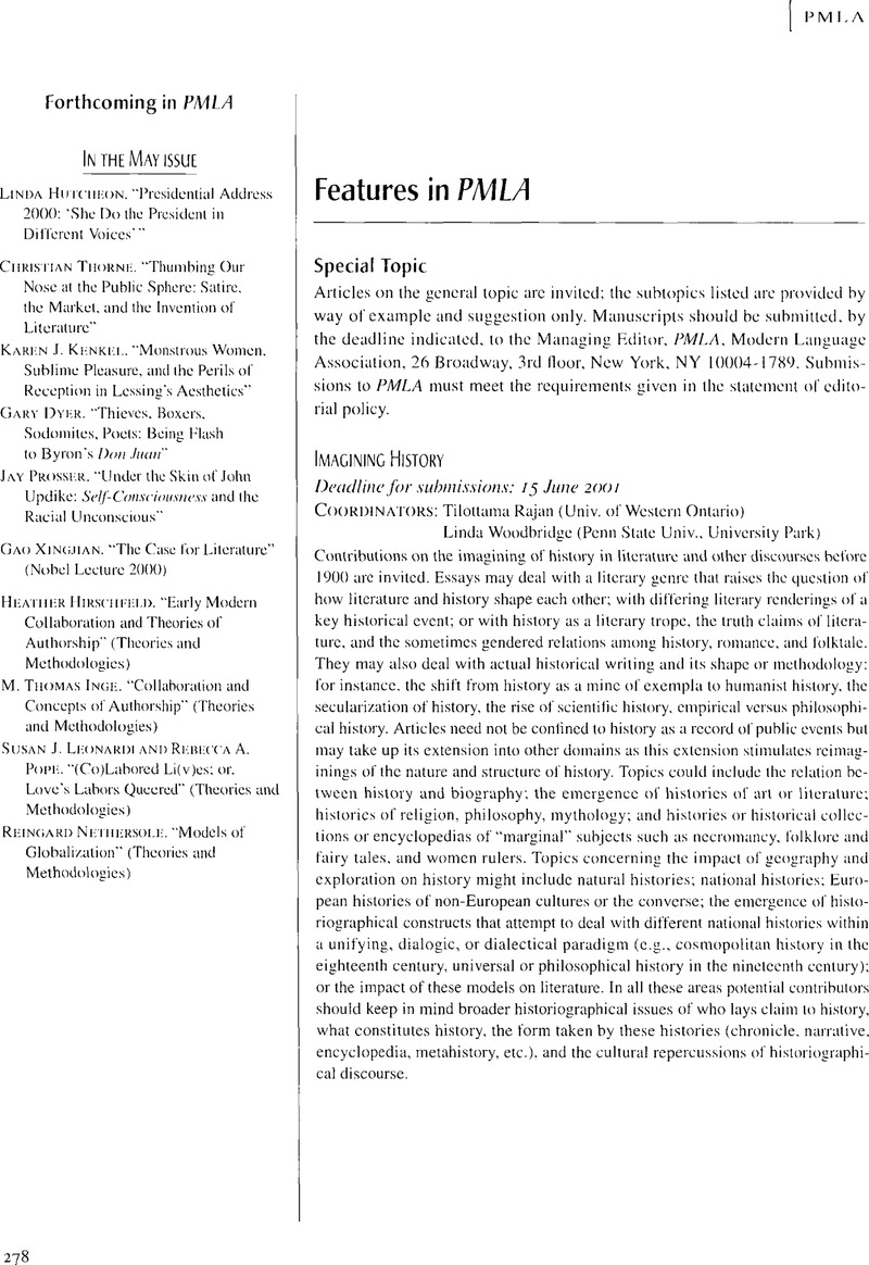 Forthcoming in PMLA | PMLA | Cambridge Core