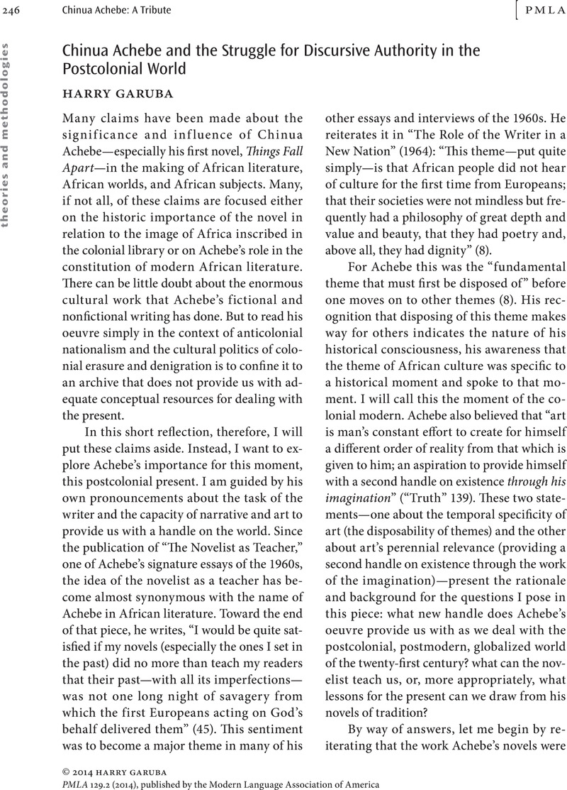 Chinua Achebe and the Struggle for Discursive Authority in the ...