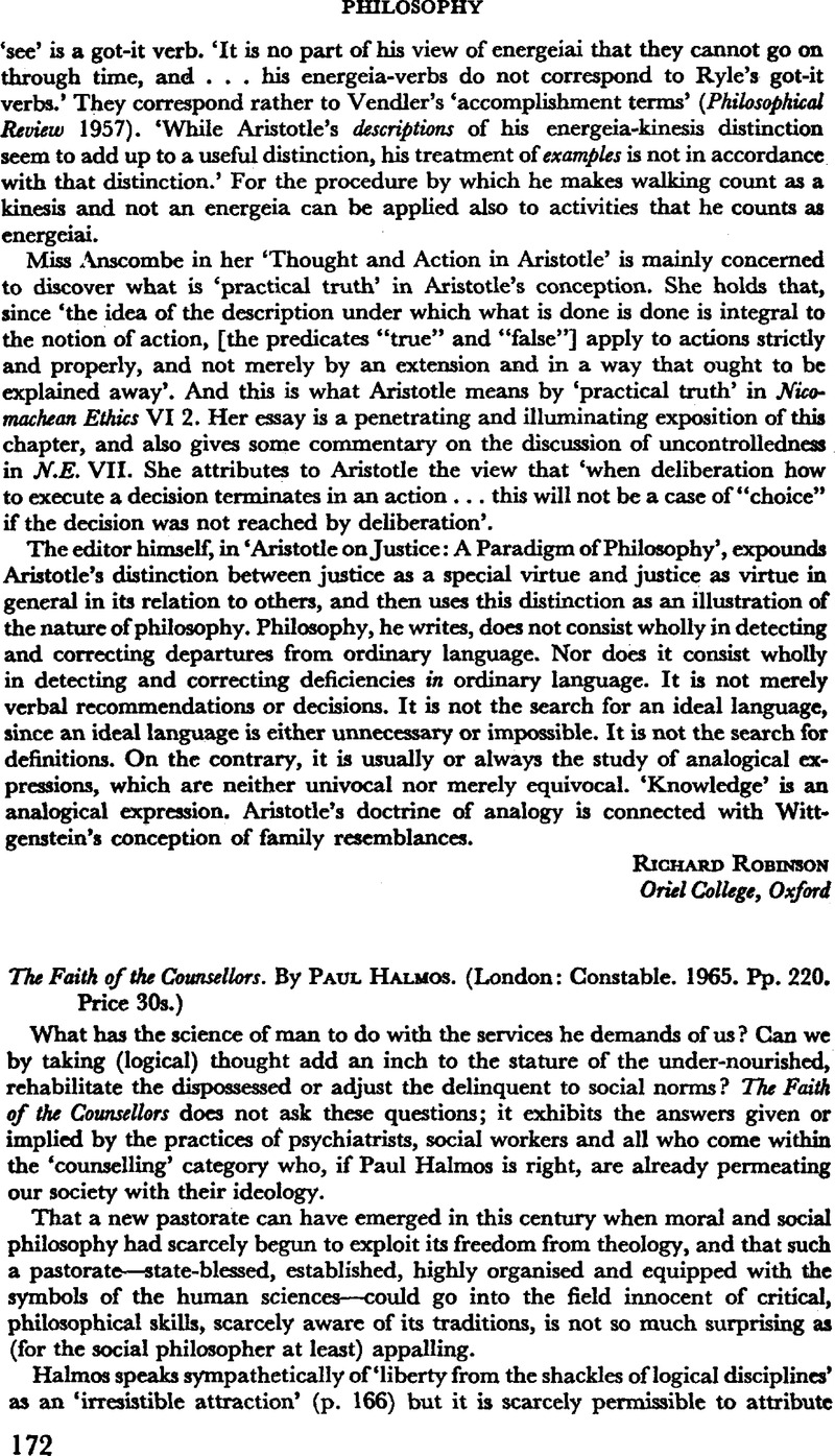 The Faith of the Counsellors. By Paul Halmos. (London: Constable. 1965 ...