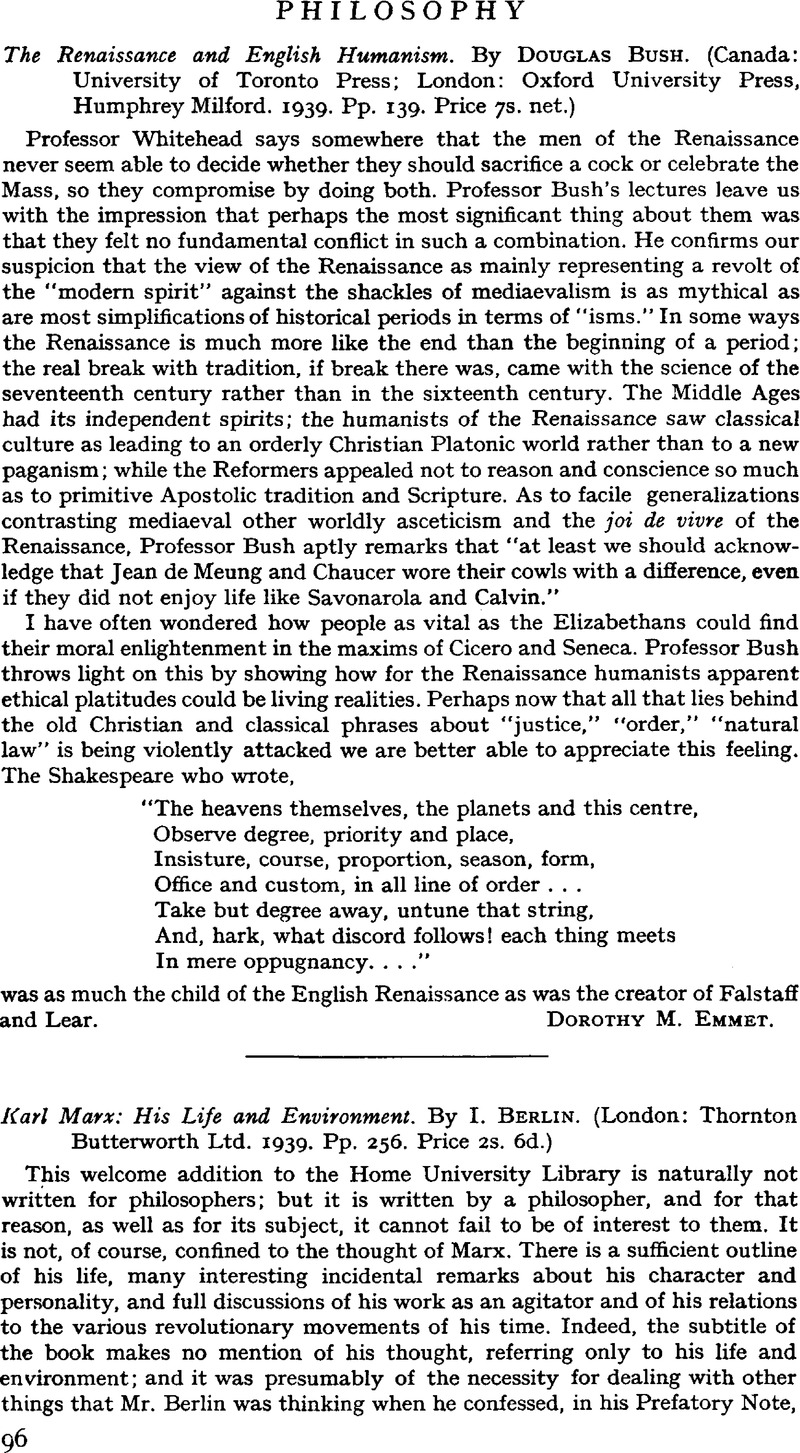Karl Marx: His Life and Environment. By I. Berlin. (London: Thornton ...