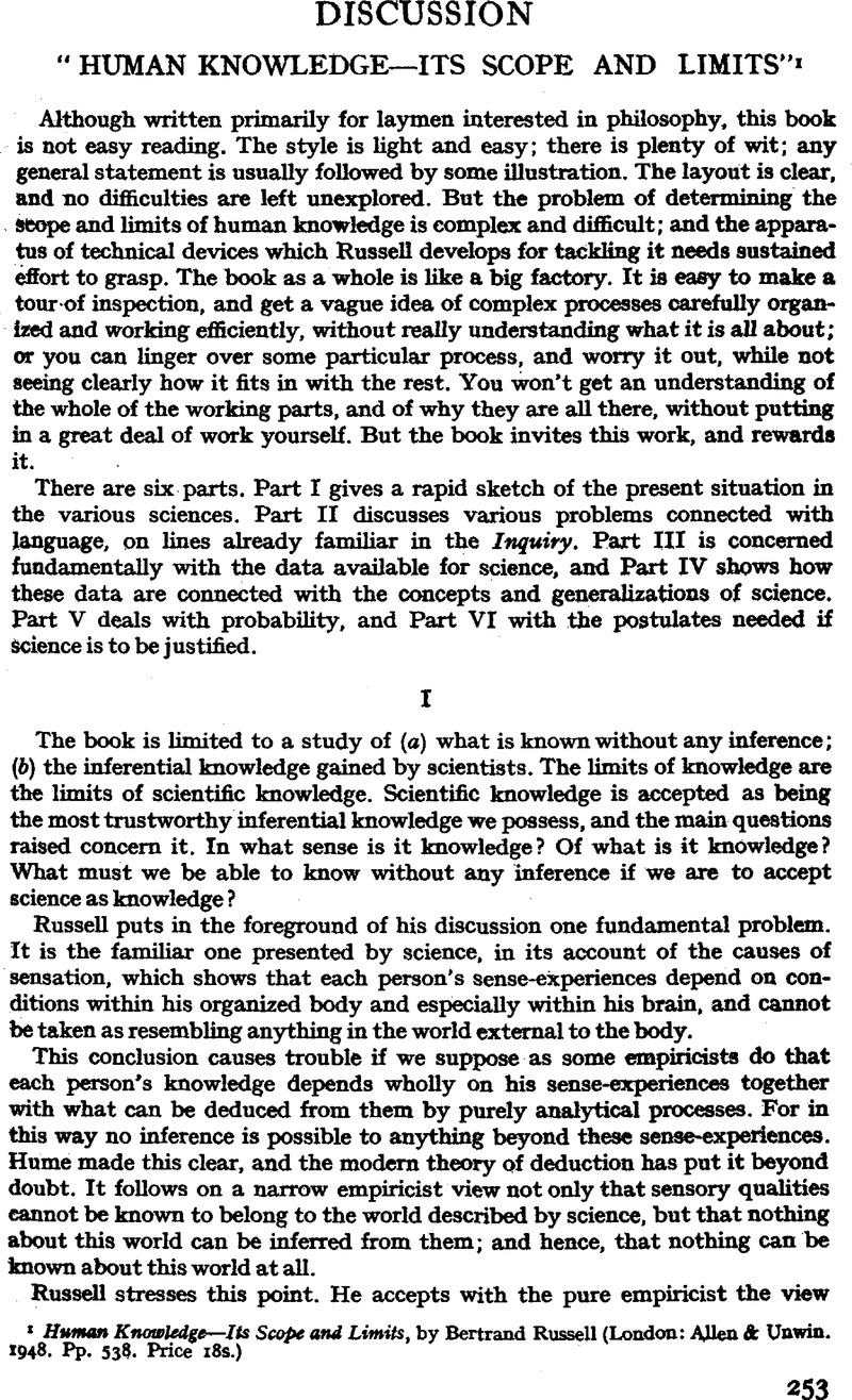 “Human Knowledge—Its Scope and Limits”1 | Philosophy | Cambridge Core