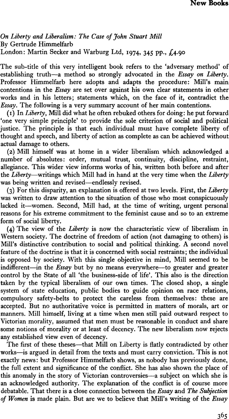 On Liberty and Liberalism: The Case of John Stuart Mill By Gertrude ...