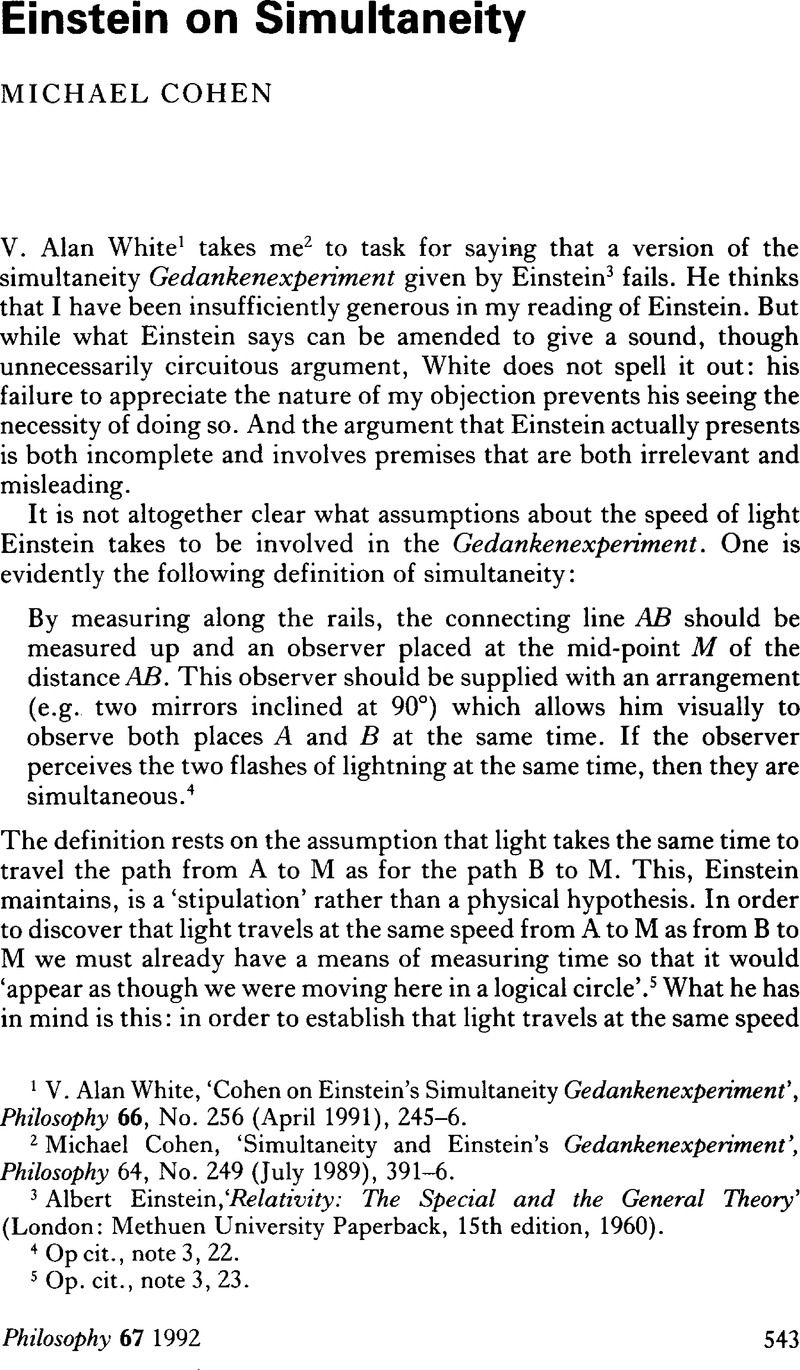 Einstein on Simultaneity | Philosophy | Cambridge Core