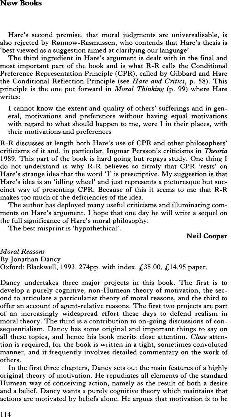 Moral Reasons By Jonathan Dancy. OxfordBlackwell1993274 pp. with index ...