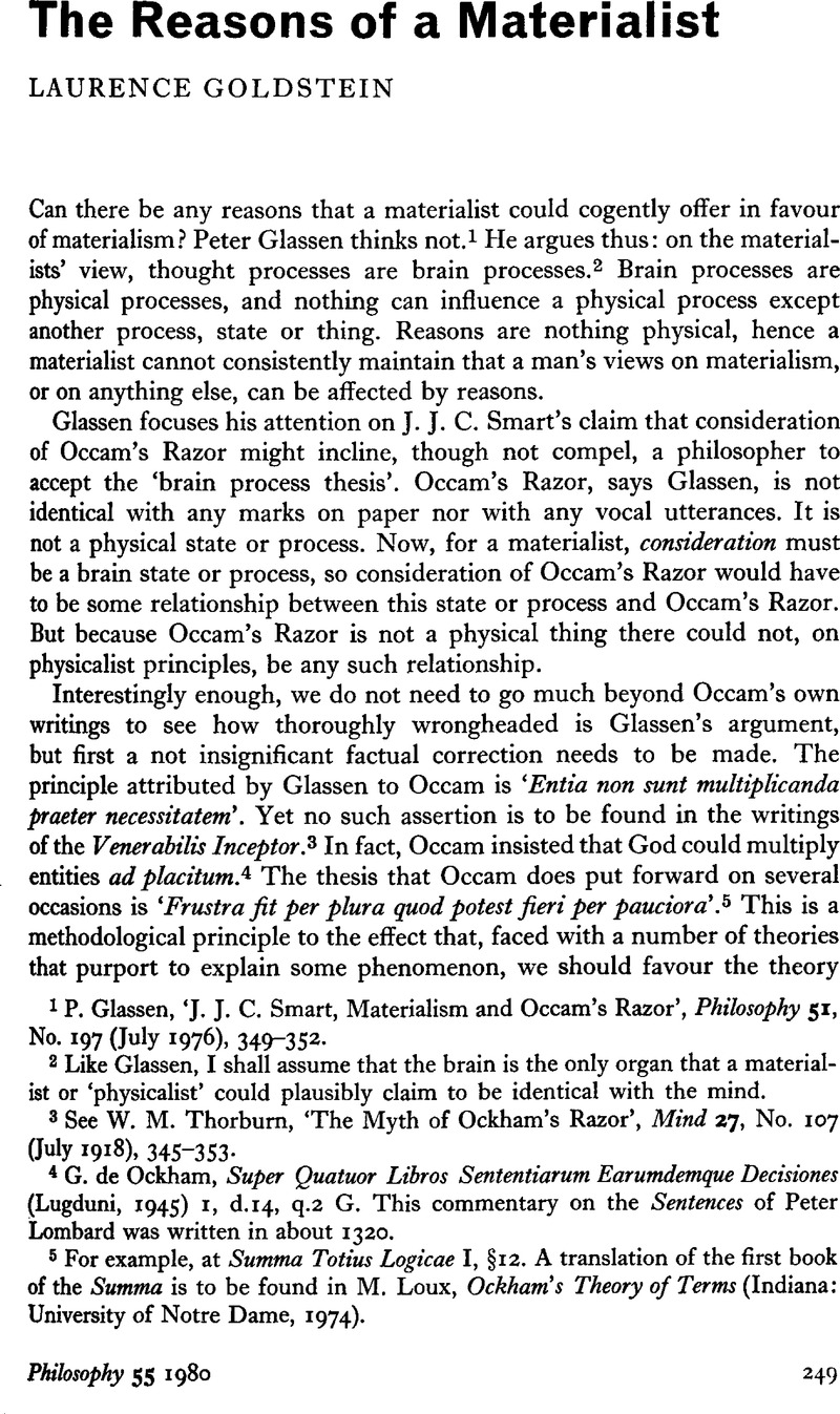 The Reasons of a Materialist | Philosophy | Cambridge Core