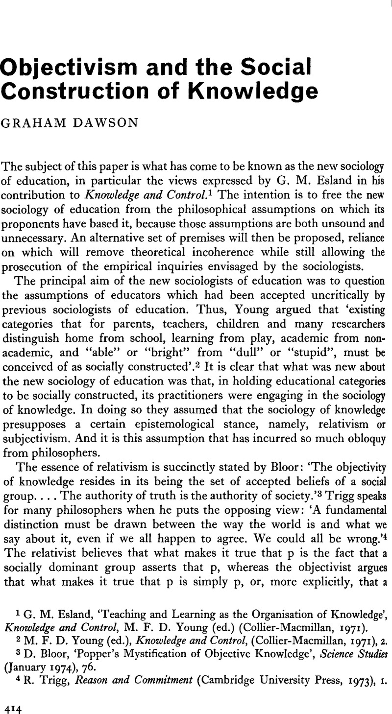 Objectivism and the Social Construction of Knowledge | Philosophy ...