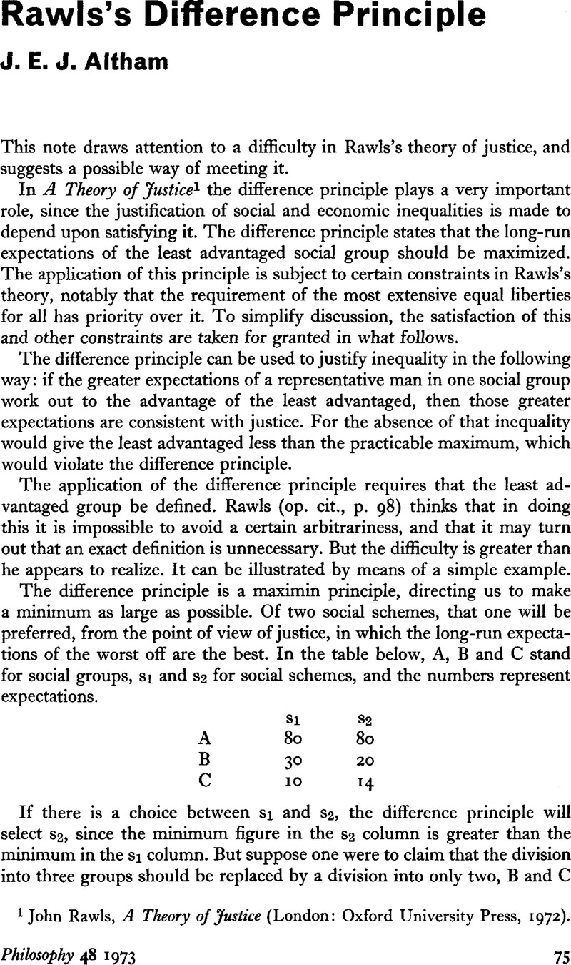 Rawls's Difference Principle | Philosophy | Cambridge Core