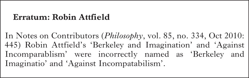 Erratum: Robin Attfield | Philosophy | Cambridge Core