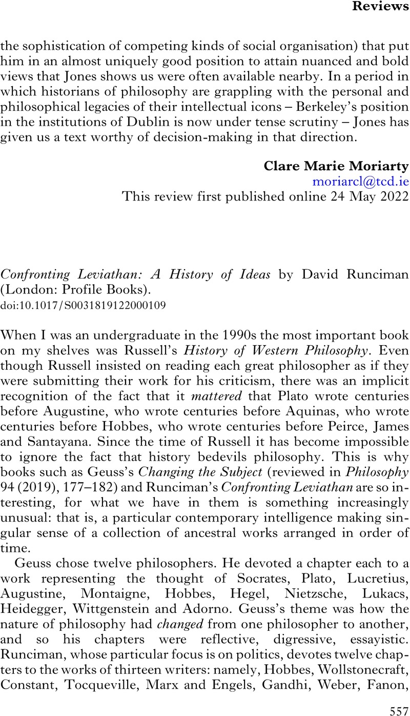 Confronting Leviathan: A History of Ideas by David Runciman (London ...