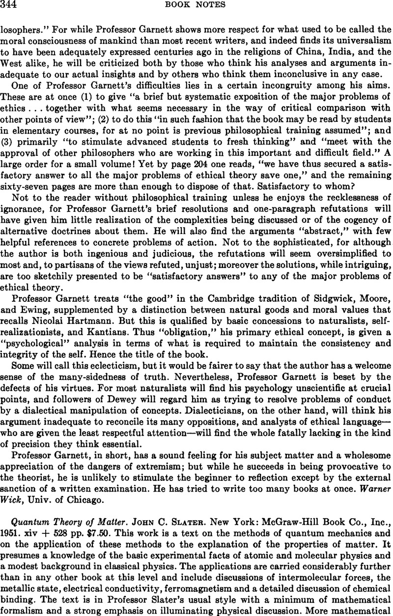 Quantum Theory of Matter. John C. Slater. New York: McGraw-Hill Book Co ...