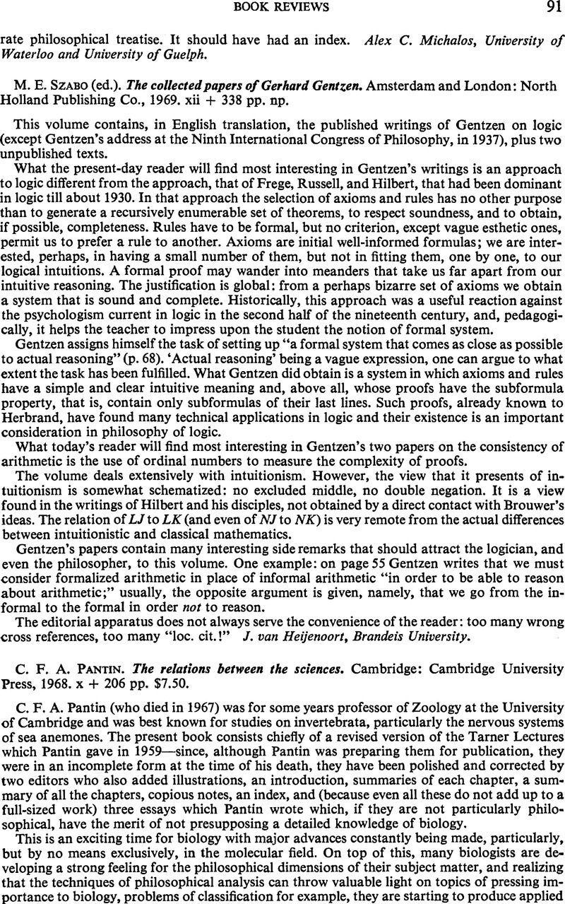 M. E. Szabo (ed.). The collected papers of Gerhard Gentzen. Amsterdam ...