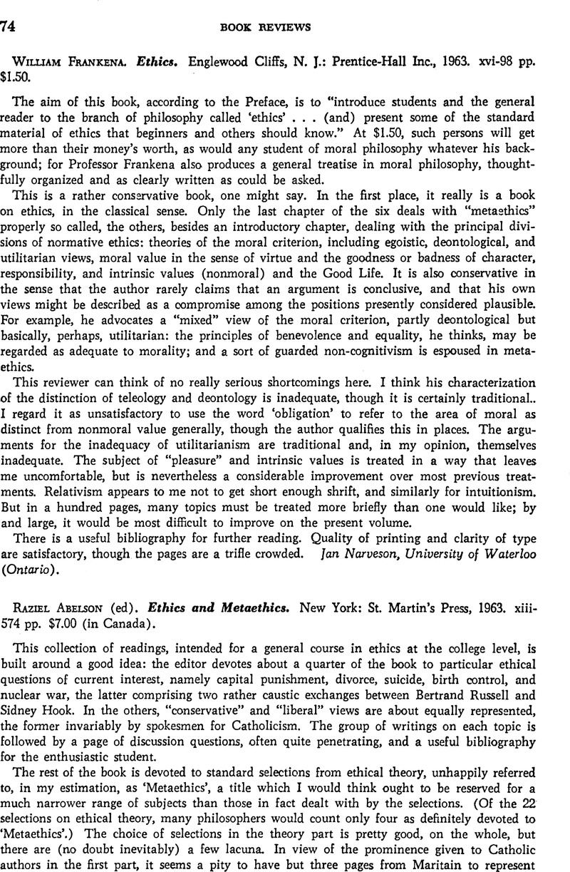 William Frankena. Ethics. Englewood Cliffs, N. J.: Prentice-Hall Inc ...