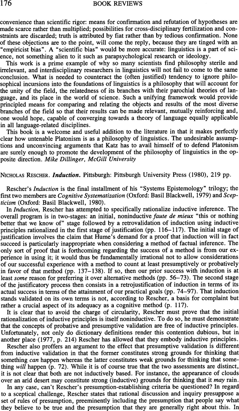 Nicholas Rescher. Induction. Pittsburgh: Pittsburgh University Press ...