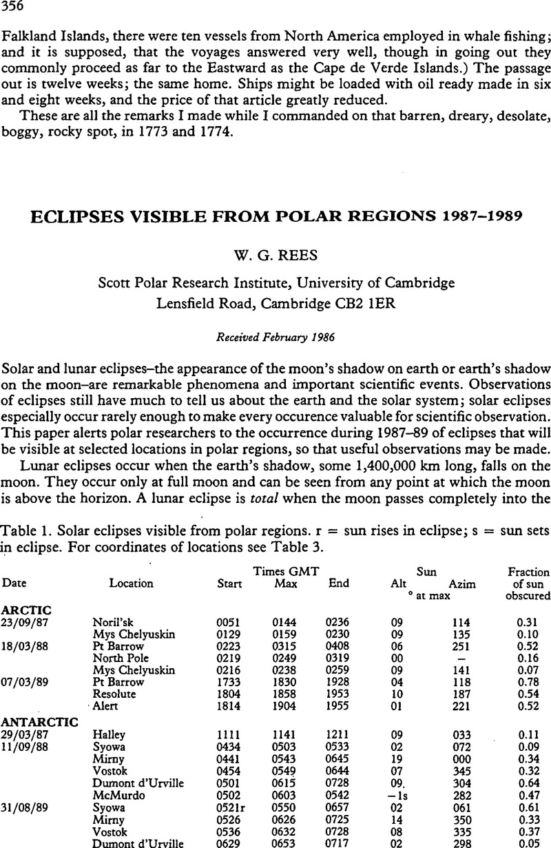 Eclipses visible from polar regions 1987–1989 | Polar Record ...