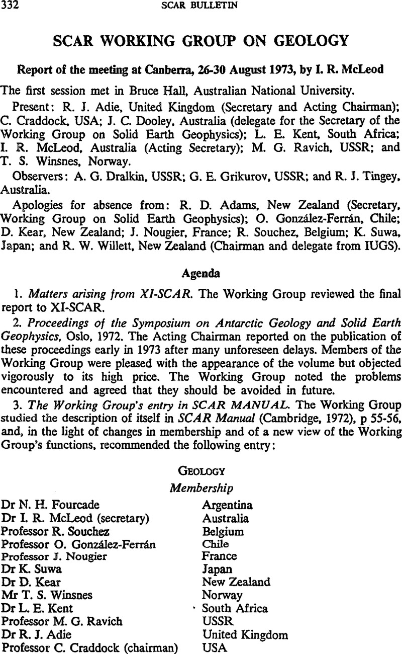 SCAR Working Group on Geology | Polar Record | Cambridge Core