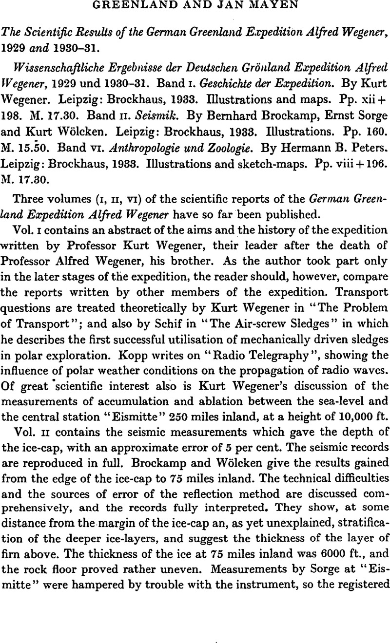The Scientific Results of the German Greenland Expedition Alfred ...