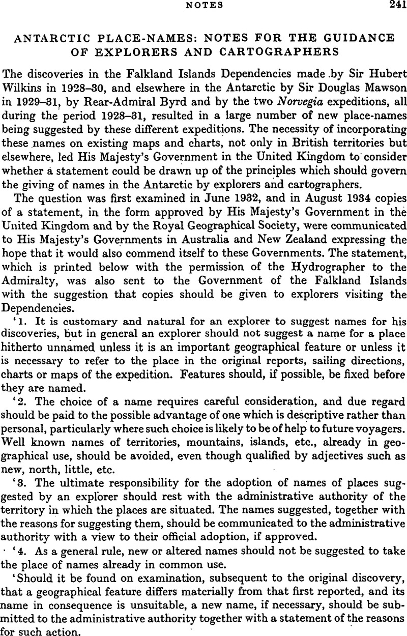 Antarctic Place-names: Notes for the Guidance of Explorers and ...