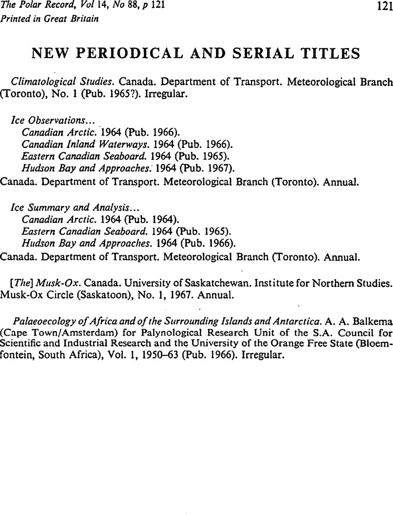 New Periodical and Serial Titles | Polar Record | Cambridge Core